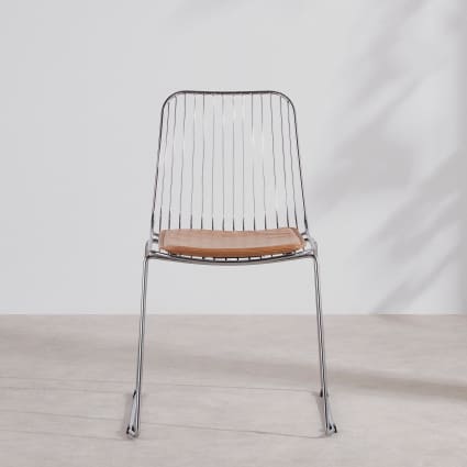 Chaise en acier chromé et coussin marron effet cuir vieilli Huppy ...