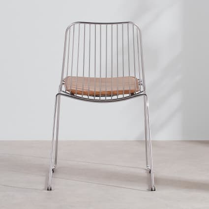 Chaise en acier chromé et coussin marron effet cuir vieilli Huppy ...