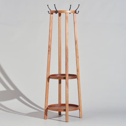 Kledingrek van massief mangohout, smeedijzeren en aluminium haken ...