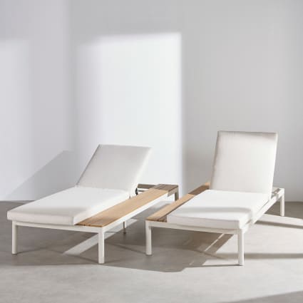 Sonnenliegen aus Aluminium und beigefarbenem Recycling-Polyestergewebe ...
