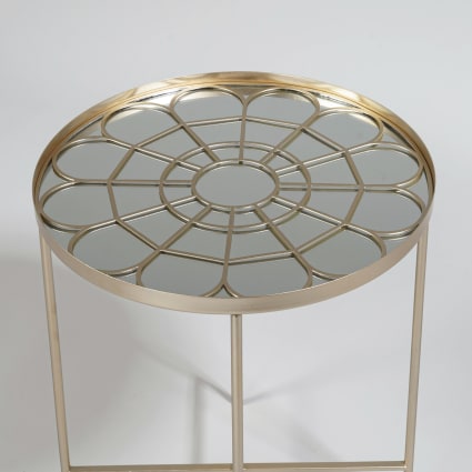 Tavolino in acciaio dorato con piano in vetro specchiato Floria ...