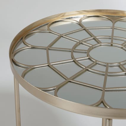 Tavolino in acciaio dorato con piano in vetro specchiato Floria ...