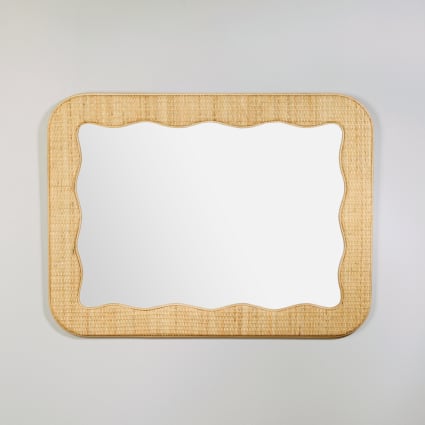 Espelho retangular com bordas recortadas e detalhes em rattan, 61x81 ...