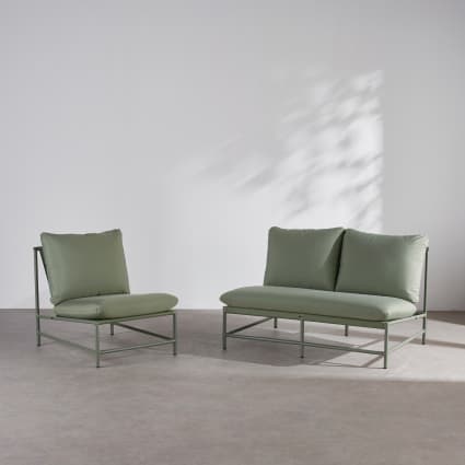 Sofá de jardim de 2 lugares em alumínio, textilene e almofadas em ...