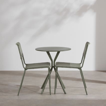 Tafel en 2 stoelenset van staal en groen geweven hars Elba | Maisons du ...