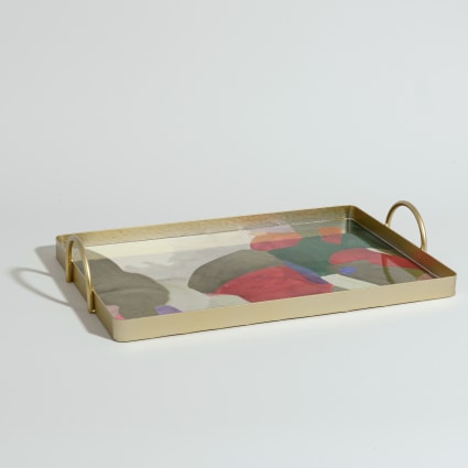 Vergoldetes Stahltablett mit mehrfarbigen abstrakten Mustern Anita ...
