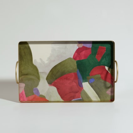 Vergoldetes Stahltablett mit mehrfarbigen abstrakten Mustern Anita ...