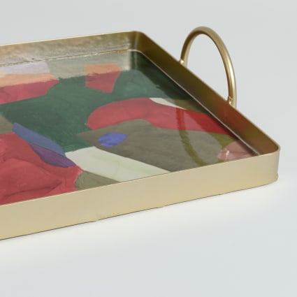 Vergoldetes Stahltablett mit mehrfarbigen abstrakten Mustern Anita ...