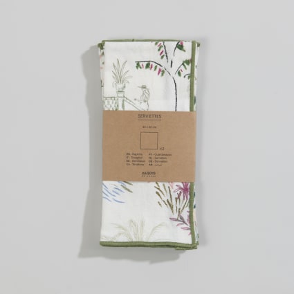 Guardanapos de algodão bordados e estampados em tom cru com padrão ...