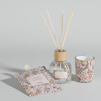 Diffuseur en verre (50ml), sachet et bougie parfumés voile de coton et ...