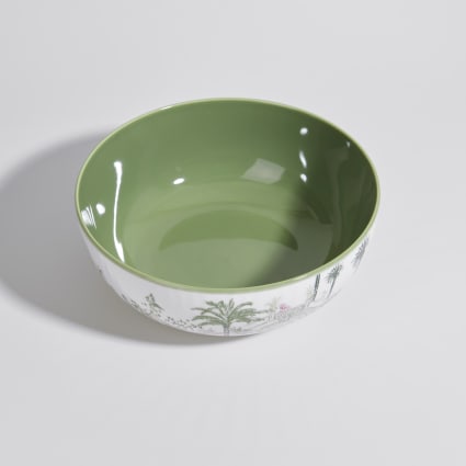 Ensaladera de porcelana verde, blanca y rosa Camélia | Maisons du Monde