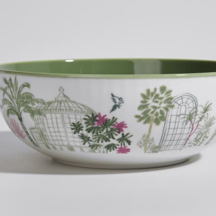 Ensaladera de porcelana verde, blanca y rosa Camélia | Maisons du Monde