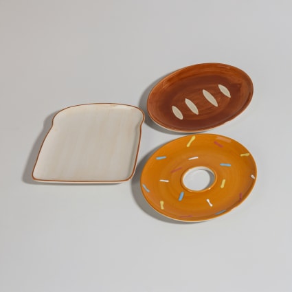 Set de 3 platos de brunch de gres, blanco, marrón y beige Luka ...