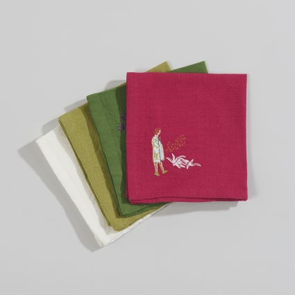 Serviettes cocktail en coton à motif brodé multicolore 30x30 (x4 ...