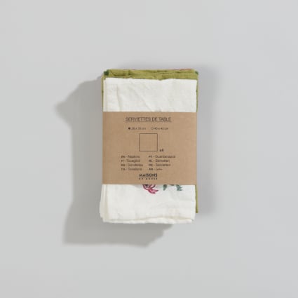 Serviettes cocktail en coton à motif brodé multicolore 30x30 (x4 ...