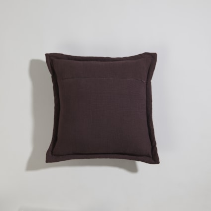 Copricuscino in cotone color cioccolato con ricamo blu 40x40 cm Sabra ...