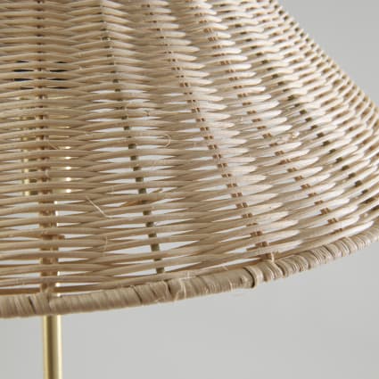 Luminária de chão em aço dourado com cúpula cônica de rattan, 156 cm ...