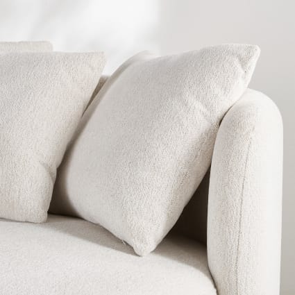 Ronde bank en 1/2-zits poef in ivoorkleurige geweven stof Teese ...