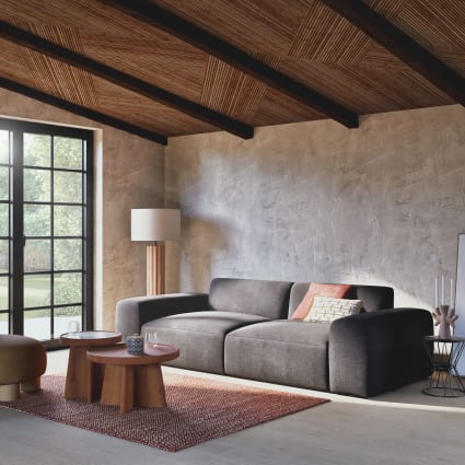 Tables gigognes rondes en bois d'acacia massif et marbre Babkha ...