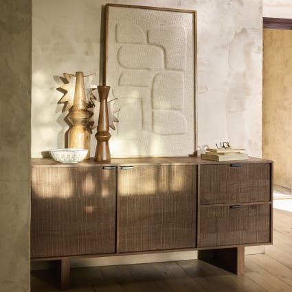 Buffet 2 portes battantes 2 tiroirs en bois de manguier, L165 cm Awasa ...