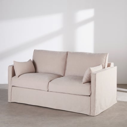 Canapé convertible 3 places déhoussable en textile tramé beige, matelas ...