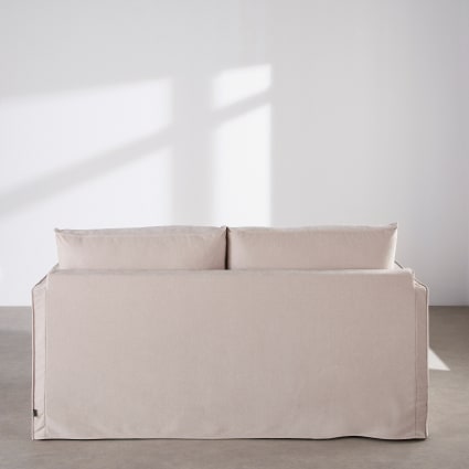 Canapé convertible 3 places déhoussable en textile tramé beige, matelas ...