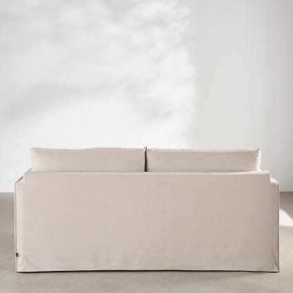 Canapé convertible 4 places déhoussable en textile tramé beige, matelas ...