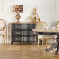 Cómoda estilo shabby chic, encimera de roble, 2 cajones negra Alienor ...