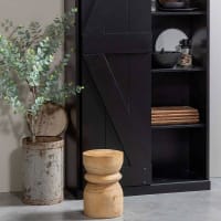 Tabouret rond en paulownia bois noir Bikkel | Maisons du Monde