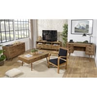 Sill¢n de madera de teca y piel negro de 60x60x82 cm Eris | Maisons du ...