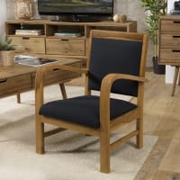 Sill¢n de madera de teca y piel negro de 60x60x82 cm Eris | Maisons du ...