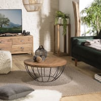 Table basse coque en teck recycl‚ m‚tal blanc d60 Alida | Maisons du Monde