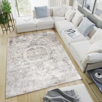 Tappeto da soggiorno classico beige grigio fiori 140x200 VALLEY ...