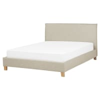 Lit double 180x200 avec tête de lit en tissu et sommier, blanc crème ...
