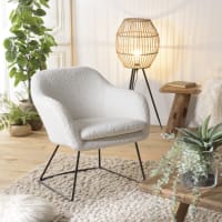 Sill¢n de tela bouclette blanca y patas de metal negro Albane | Maisons ...