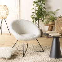 Sill¢n de tela bouclette blanca y patas de metal negro Albane | Maisons ...