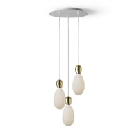 Lámpara colgante blanca/latón con 3 bombillas de porcelana Pendel ...