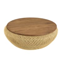 Mesa de centro redonda de rat n beige con tablero desmontable d66 Alida ...