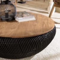 Mesa de centro de rat n beige con tablero de teca extra¡ble d100 Alida ...