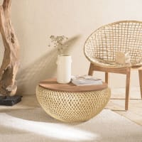 Mesa de centro redonda de rat n beige con tablero desmontable d81 Alida ...