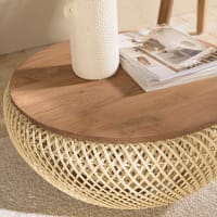 Mesa de centro redonda de rat n beige con tablero desmontable d81 Alida ...