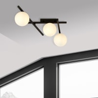 Plafón de techo estilo minimalista negro con 4 esferas de cristal Mobis ...