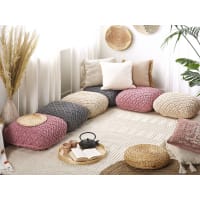 Puf de madera de teca maciza y rizada de tela de 55 cm Serene | Maisons ...