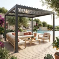 Pérgola bioclimática 3x4m + 1 toldo vertical de 3m, beige Triomphe 4x3m ...