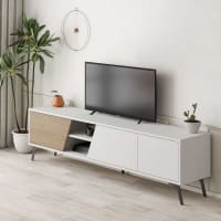 Mobile TV bianco con vetro curvato e maniglie oro, 2 ante | Maisons du ...