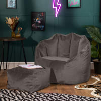 Sitzsack-Sessel mit Hocker, Samt, Rosa Sirena | Maisons du Monde