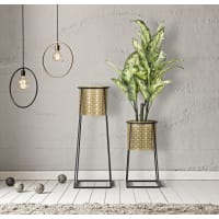 Lot de 2 Cache-pots en métal doré 21x20x46-18x18x32 cm Glat | Maisons ...