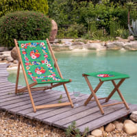Pliant pêcheur en eucalyptus, toile outdoor, motif fleuri jaune Devi ...
