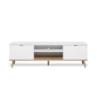 Mueble de TV 2 puertas, 2 nichos y 2 cajones decoración roble L186 cm ...