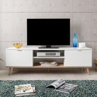 Mueble de TV 2 puertas, 2 nichos y 2 cajones decoración roble L186 cm ...